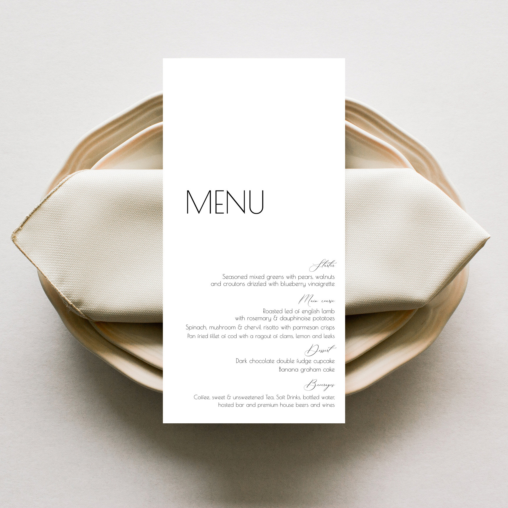 Simple Modern Menu Card Template Minimal Wedding Menu 100% - Etsy
