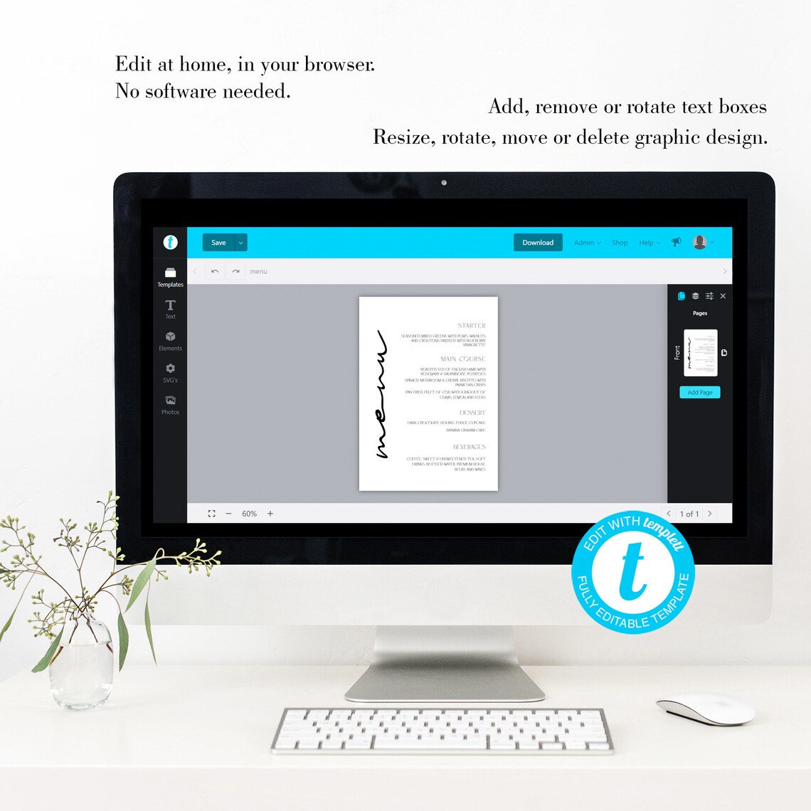 Minimalist Menu Card Template, Simple Menu Cards, Modern Menu, Minimal ...
