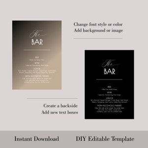 Black Bar Menu Template, Open Bar Menu, 8x10 Bar Menu, Modern Bar Menu ...