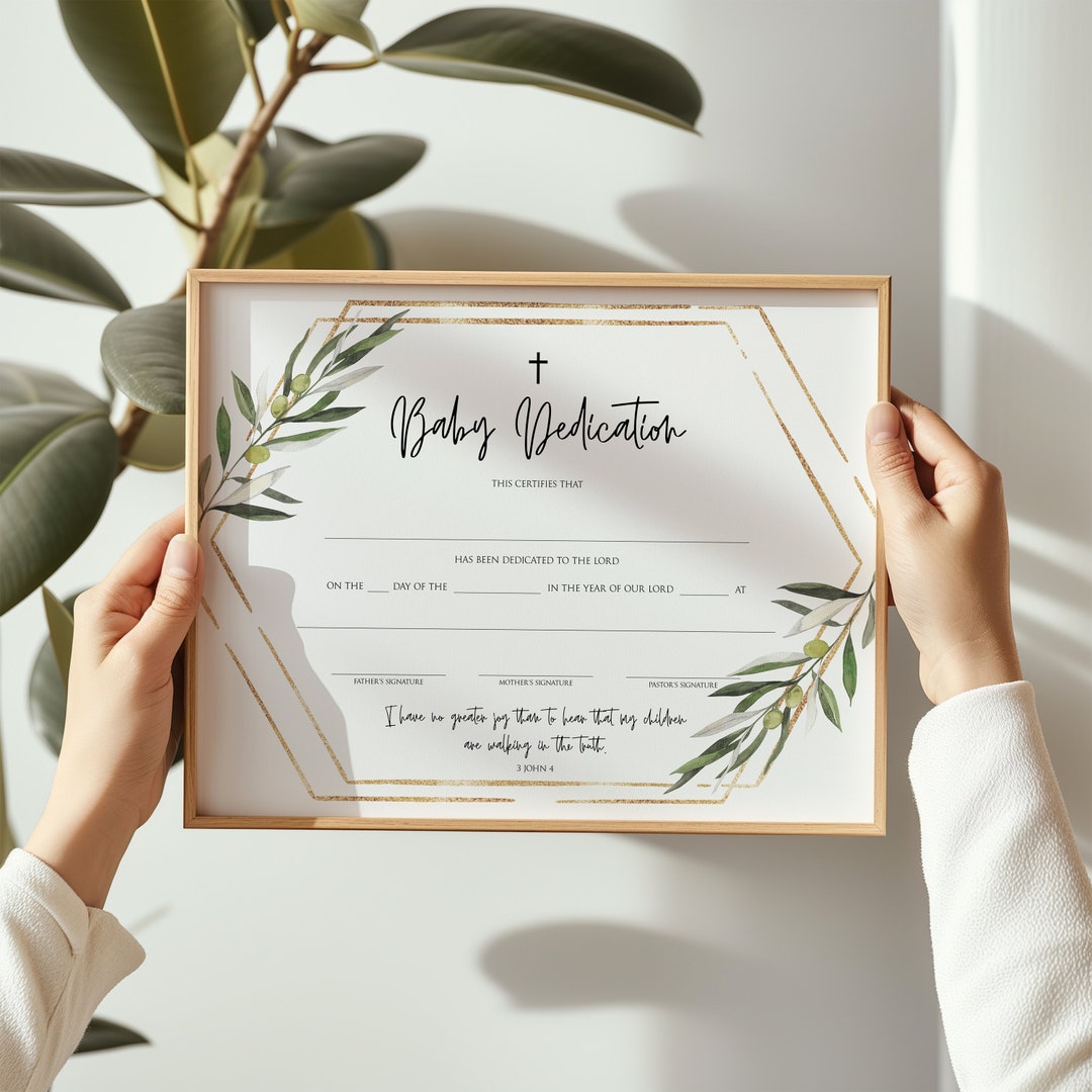 PRINTED Olive Branch Baby Dedication Certificate Printed and Shipped ...