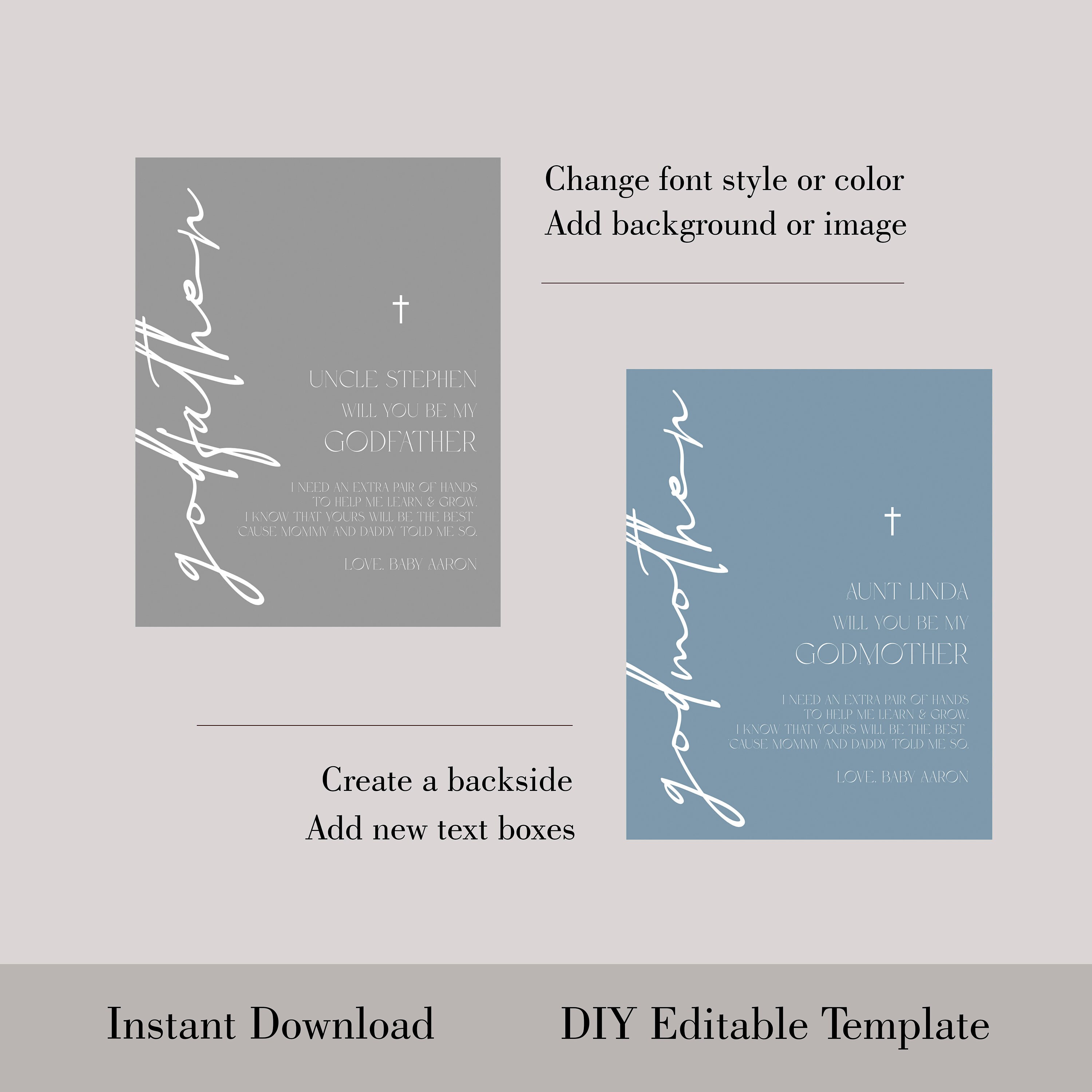 Dusty Blue Minimalist Asking Godfather Template Wine Bottle - Etsy