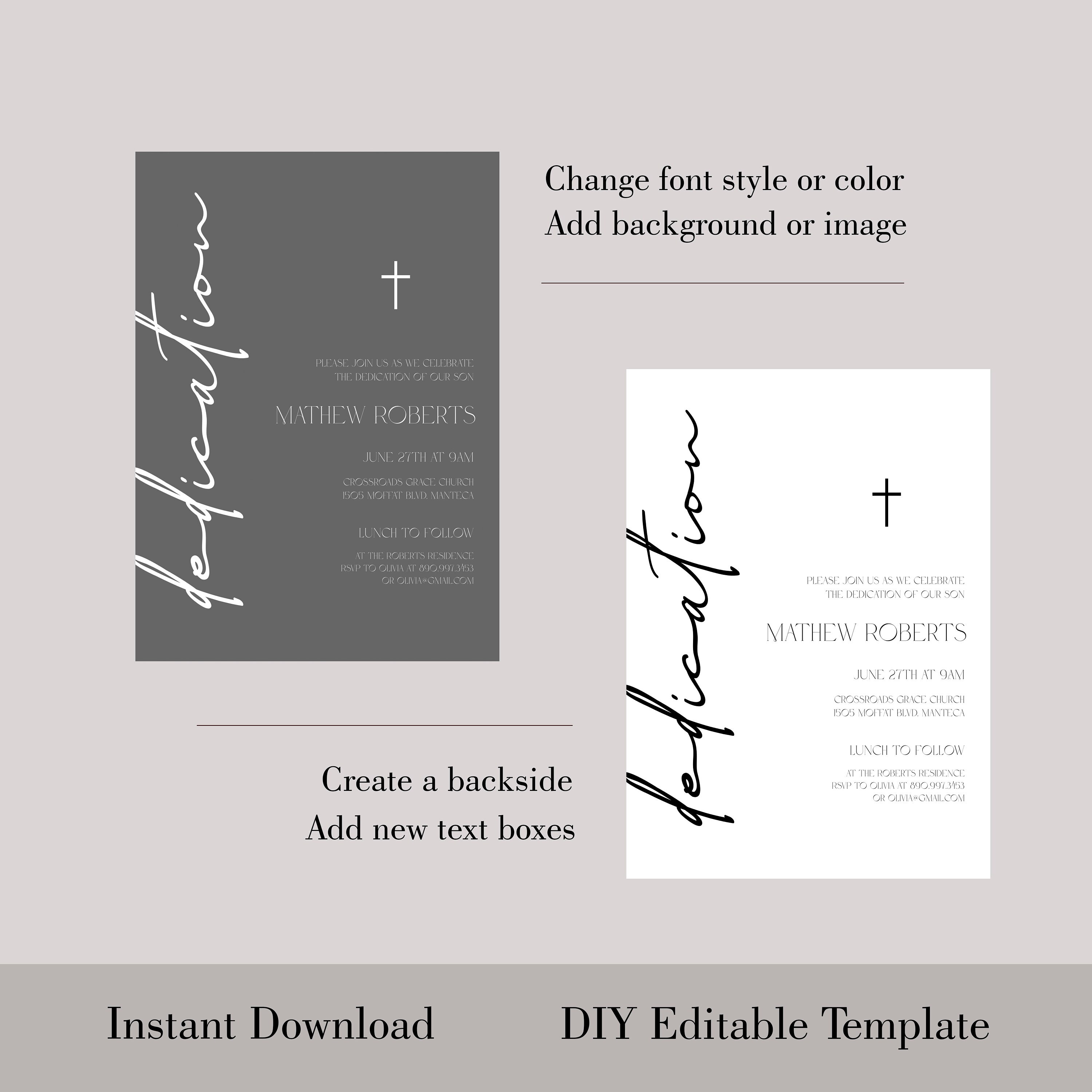 Modern Dedication Invitation Template Minimalist Dedication - Etsy