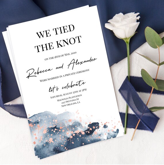 We Got Married Invitation Template Navy Elopement Reception - Etsy