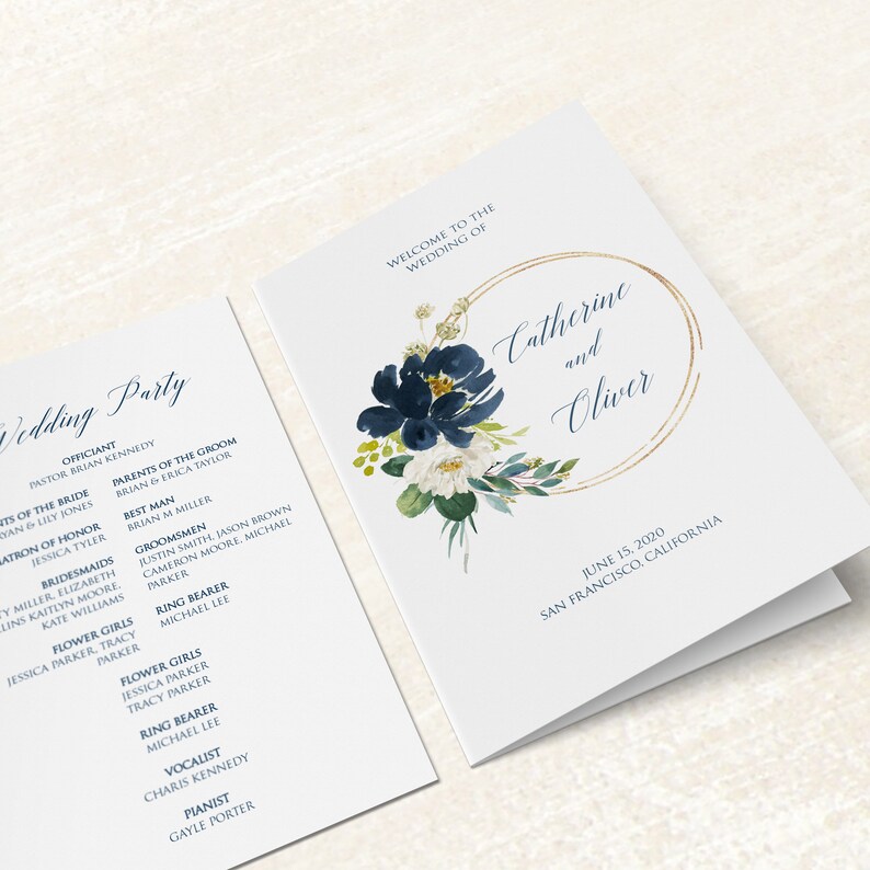Navy Wedding Program Template Folded Booklet Navy Ceremony - Etsy