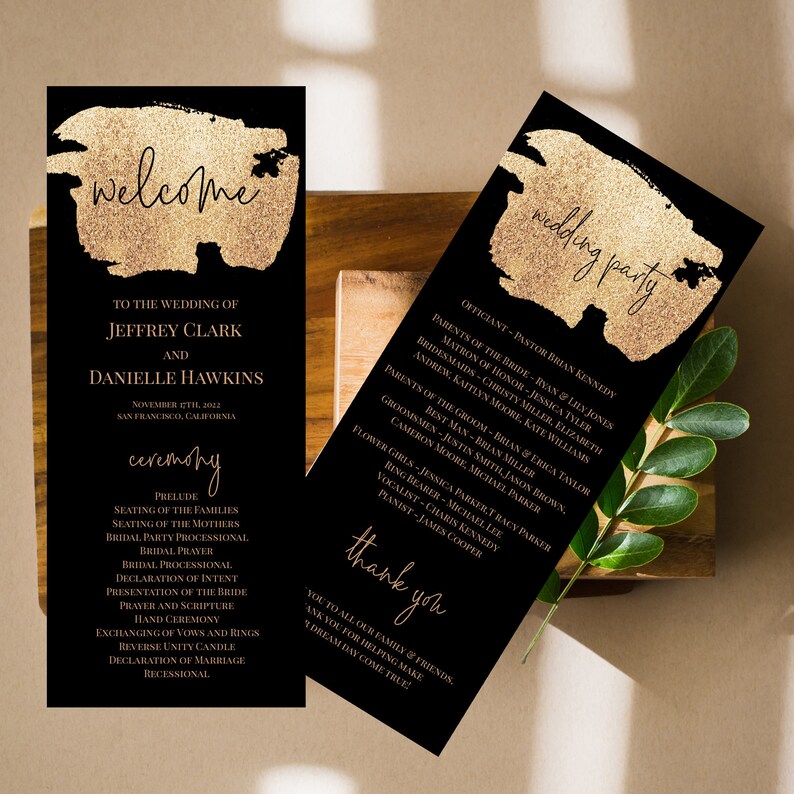 Black and Gold Wedding Program Template Modern Ceremony - Etsy