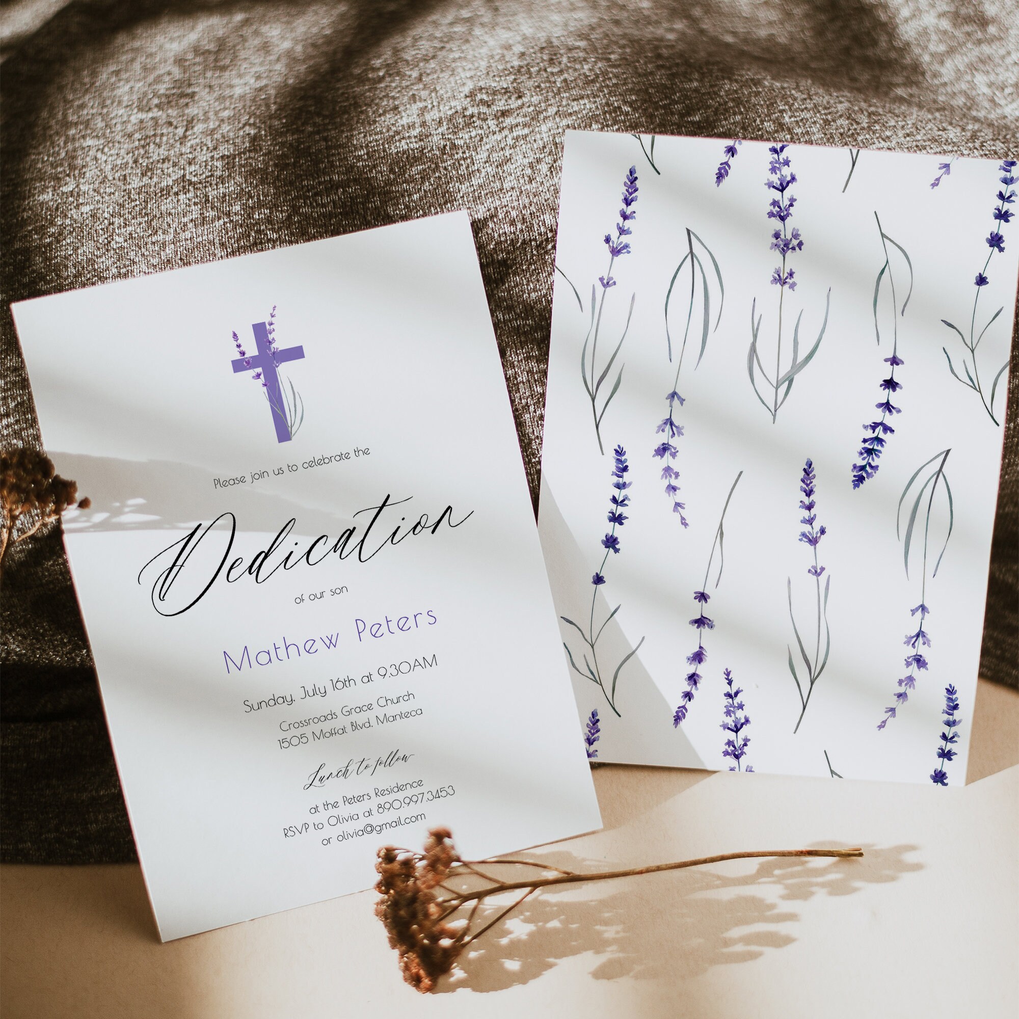 Lavender Dedication Invitation Template Floral Dedication - Etsy