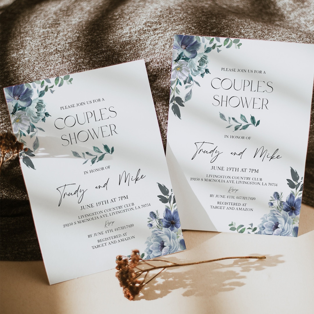 Blue Floral Couples Shower Invitation Template, Navy Wedding Shower ...