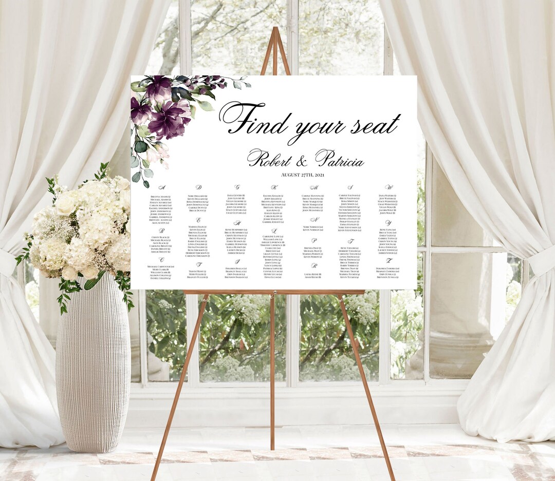 Purple Alphabetical Seating Chart Template, 100% Editable, DIY ...