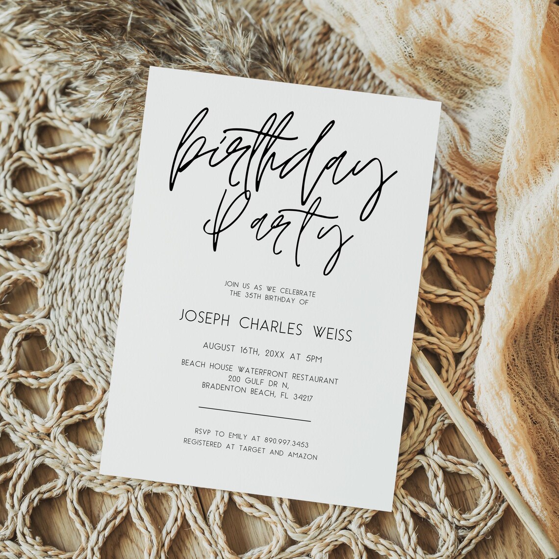 Moden Birthday Invitation Template Minimalist Birthday Invite Minimal ...