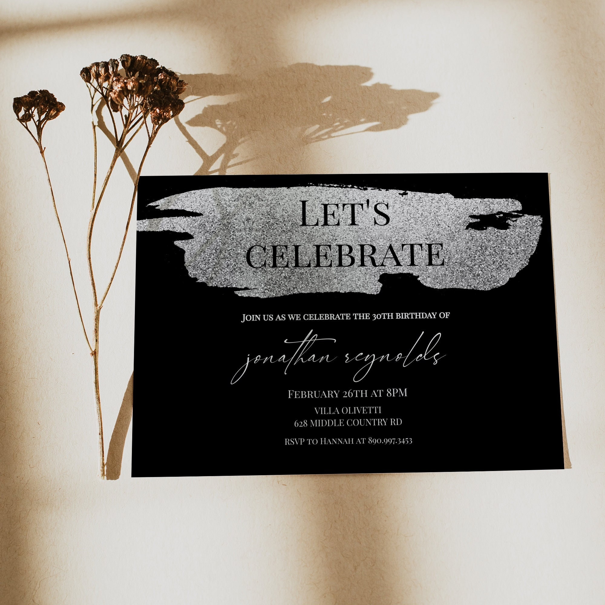 Silver Birthday Invitation Male Black Invite 100% Editable - Etsy