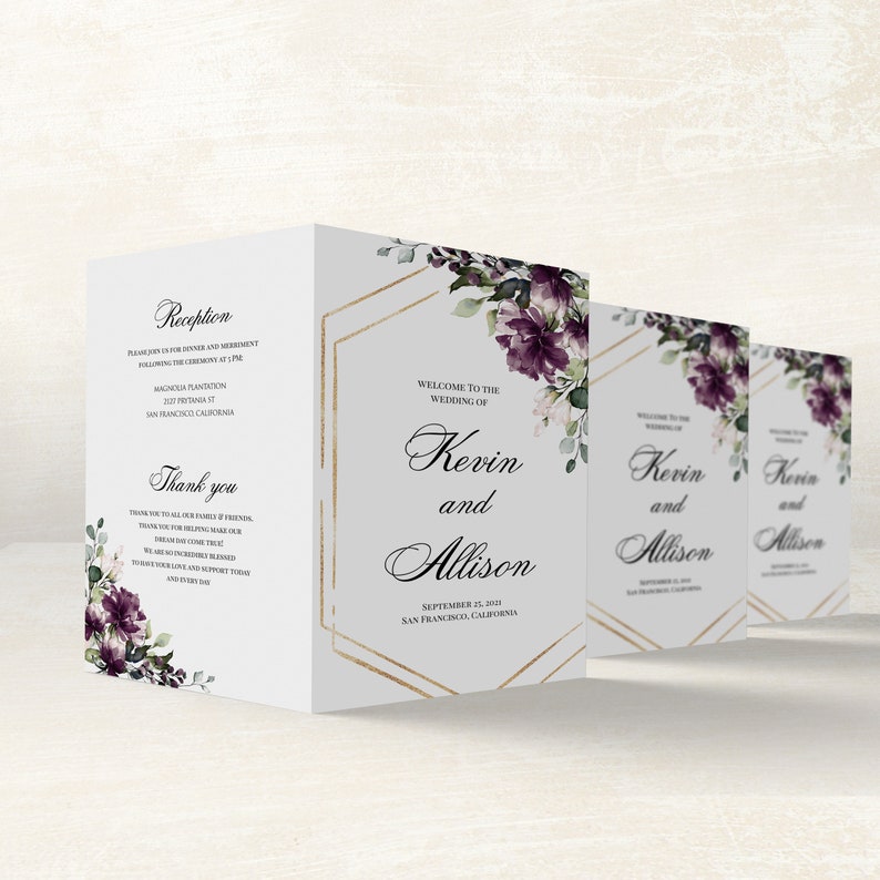 Purple Wedding Program Template Folded Booklet Purple - Etsy