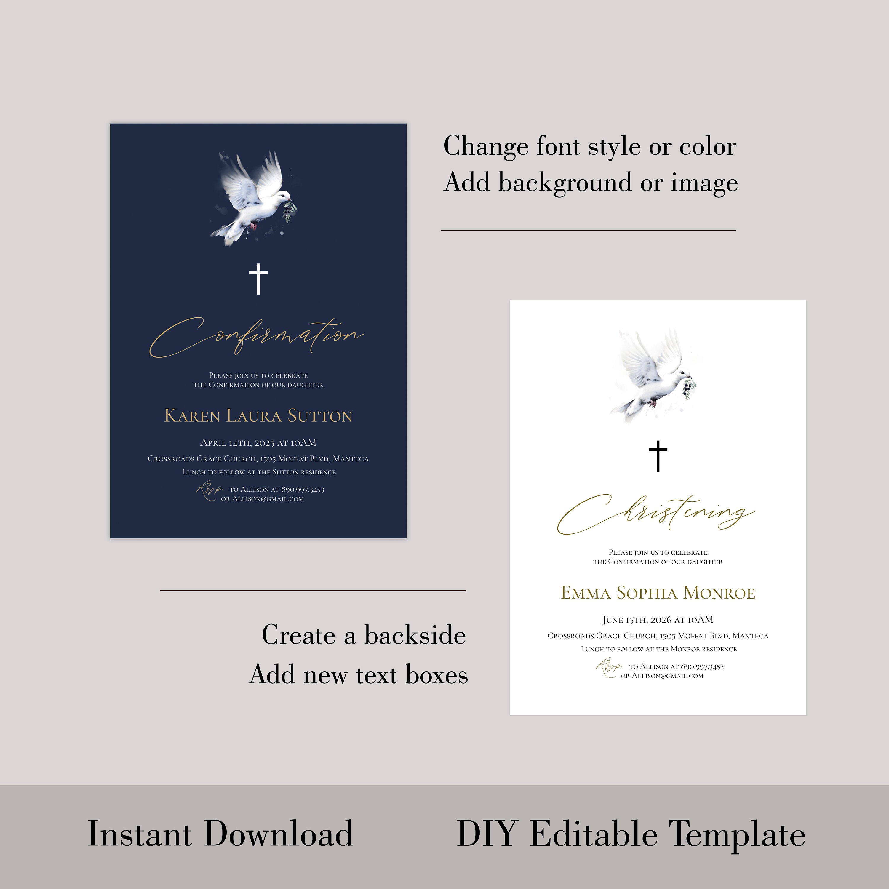 Christening Invitation With Dove Religious Invitation Olive Branch ...