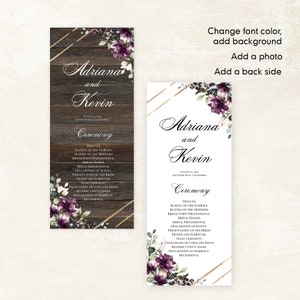 Purple Wedding Program Template, Purple Programs, Printable, DIY ...