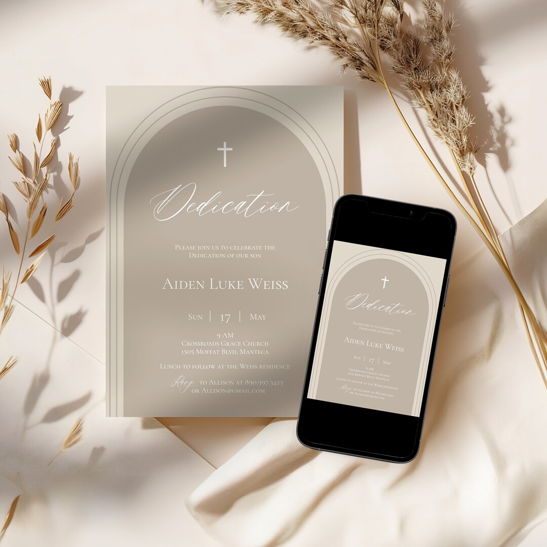 Beige Dedication Invitation Template Dedication With Arch Religious ...
