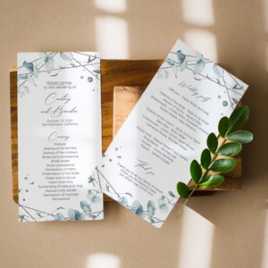 Silver Wedding Program Template, Eucalyptus Wedding Ceremony, Printable ...