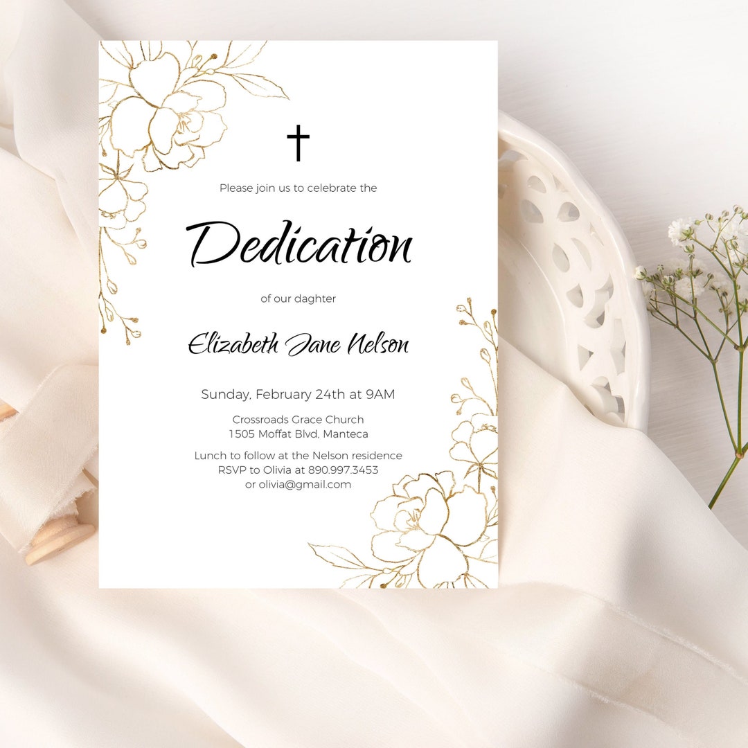 Gold Dedication Invitation Template, Girl Dedication Invite, Templett ...