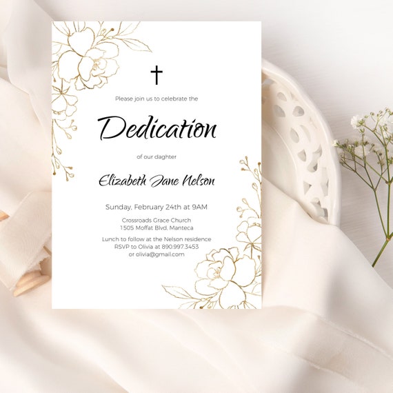 Gold Dedication Invitation Template Girl Dedication Invite - Etsy