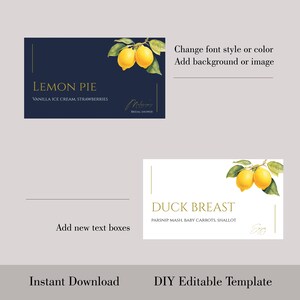 Lemon Buffet Food Card Template Citrus Buffet Cards Lemon Themed Food ...