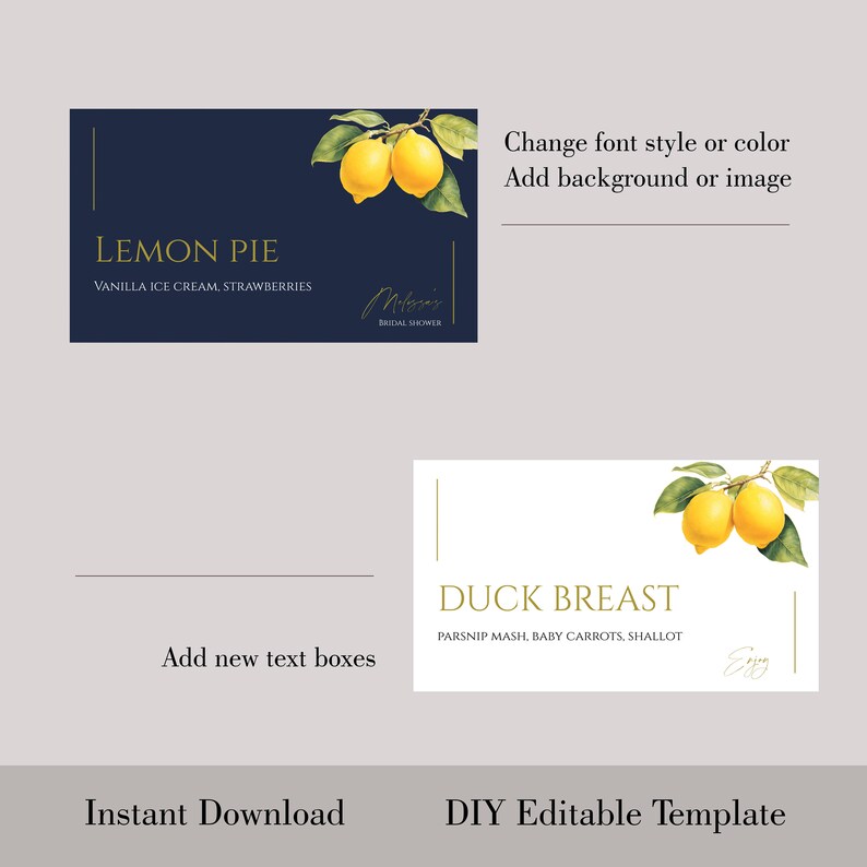 Lemon Buffet Food Card Template Citrus Buffet Cards Lemon Themed Food ...