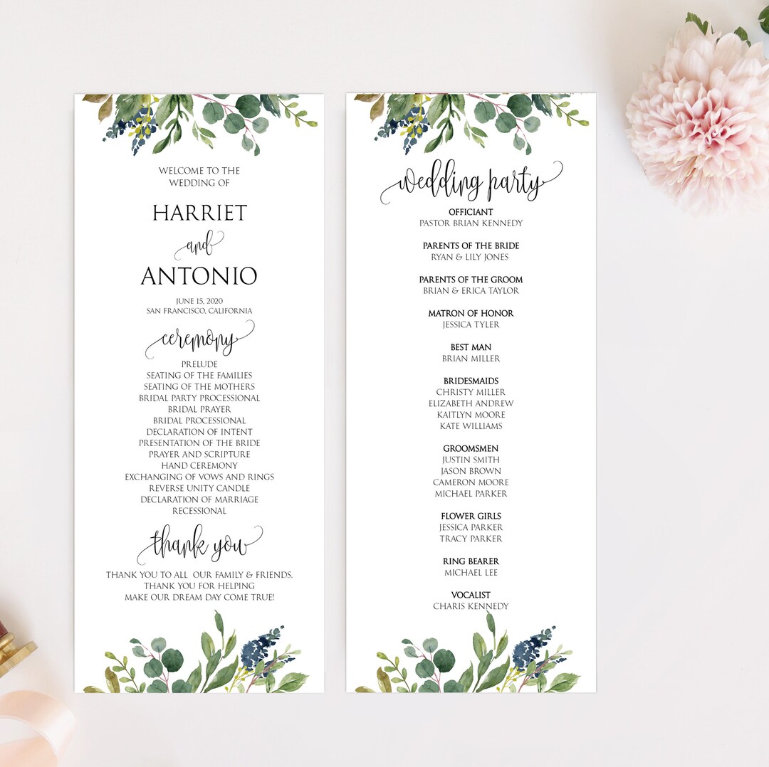 Greenery Wedding Program Template, Greenery Wedding Programs, Printable Wedding Programs, DIY ...