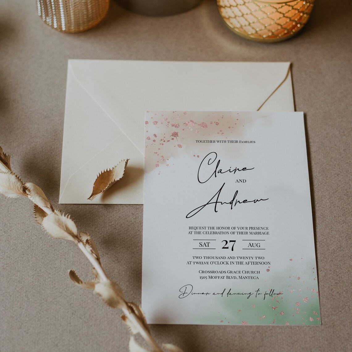 Ethereal Wedding Invitation Template Blush and Mint Wedding - Etsy