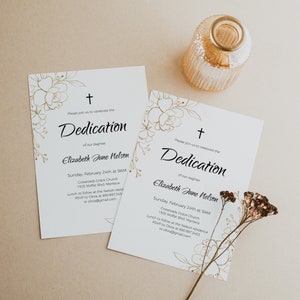 Gold Dedication Invitation Template, Girl Dedication Invite, Templett ...