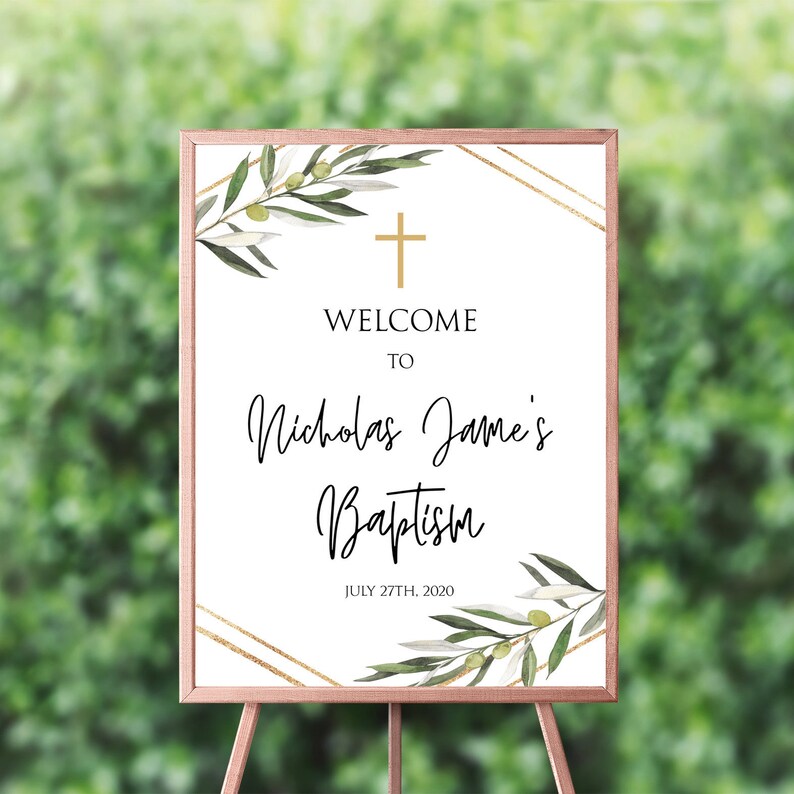 Baptism Welcome Sign Gold Welcome Sign Greenery Baptism - Etsy
