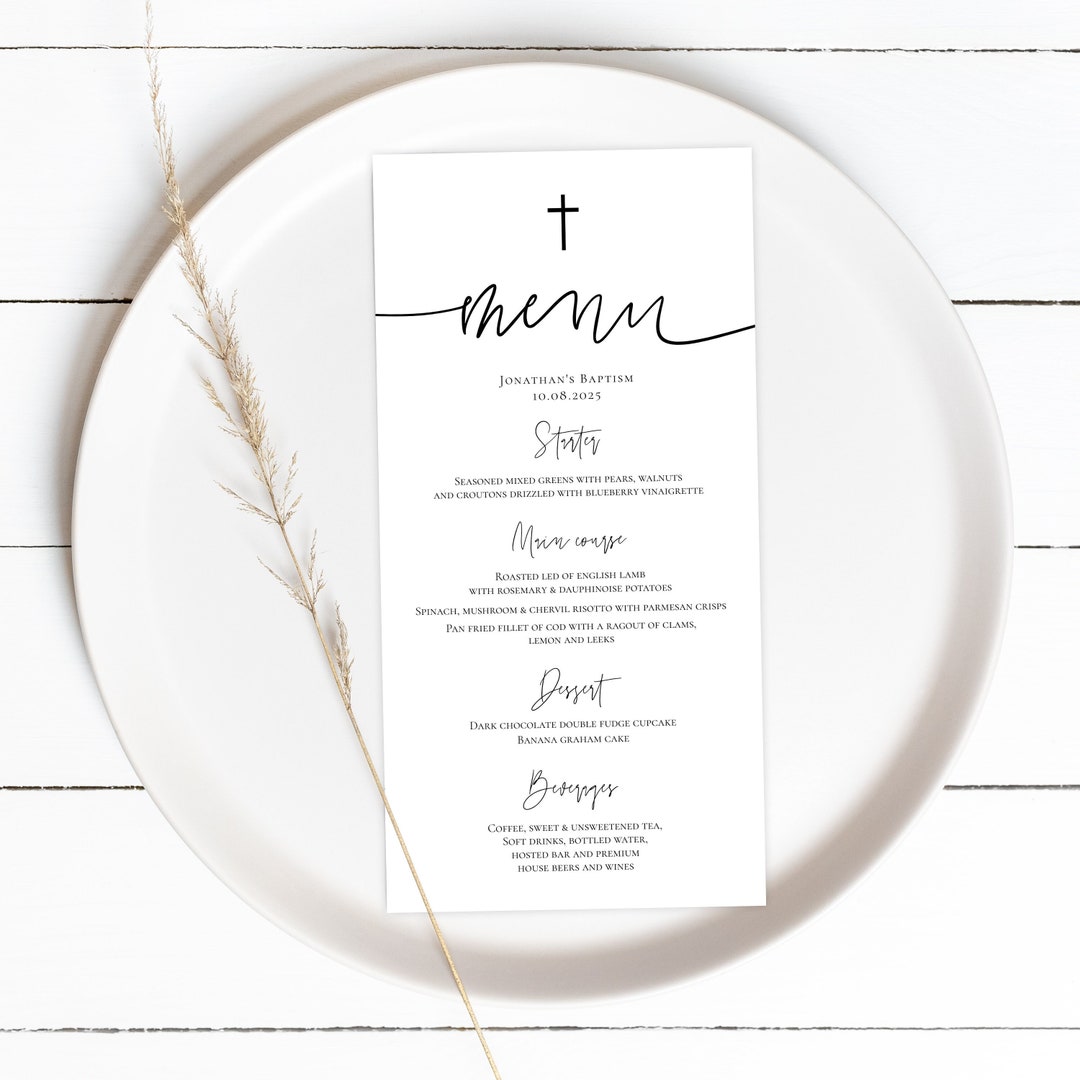 Menu Card Baptism Template Download Simple Religious Menu Card Editable ...