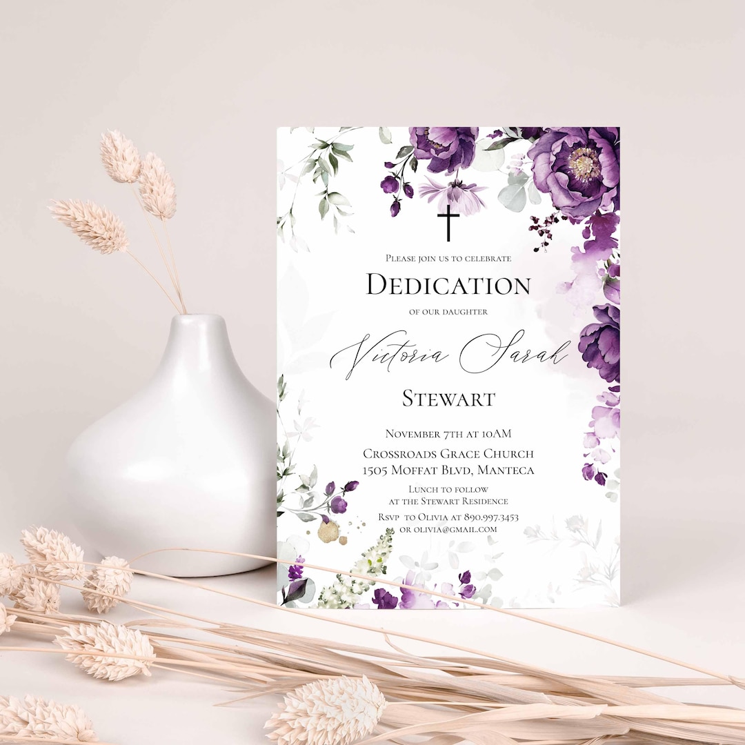Purple Dedication Invitation Template Floral Dedication Invite ...