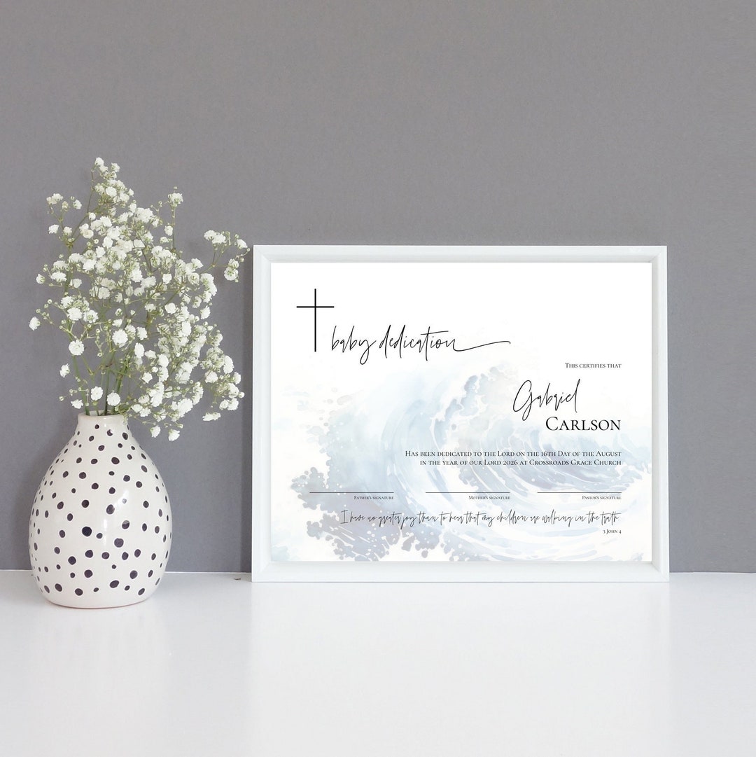 Boy Baby Dedication Certificate Template Editable Child Dedication ...