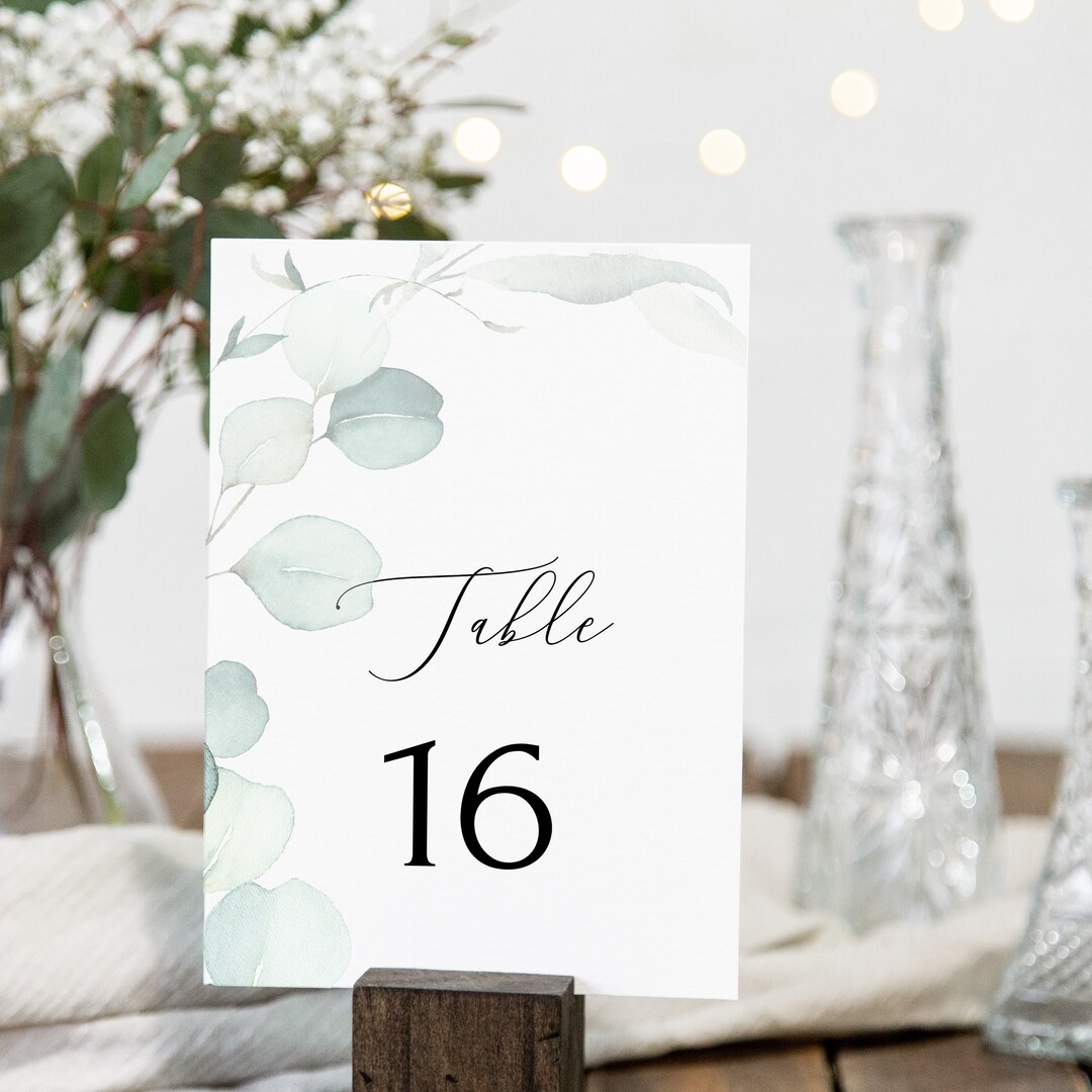 Eucalyptus Table Numbers Template, Greenery Table Numbers, Wedding ...