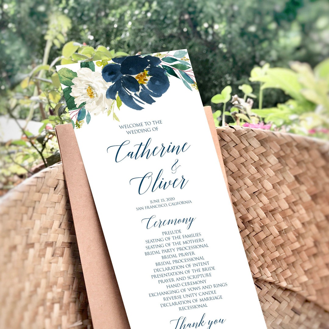 Navy Wedding Program Template, Navy Wedding Programs, Printable Wedding ...