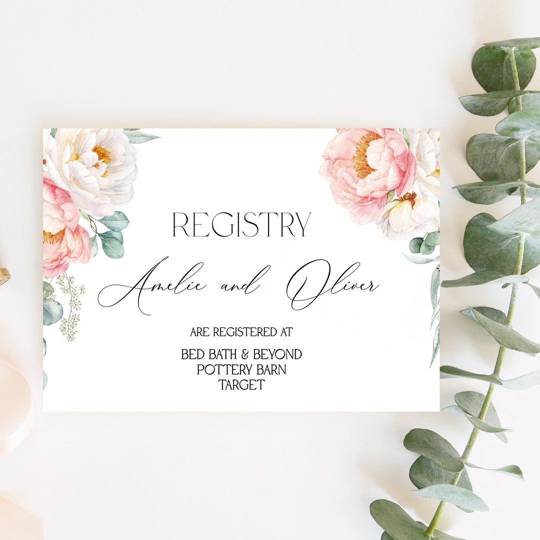 Peonies Registry Card Template, Wedding Enclosure Card, Printable, Gift ...