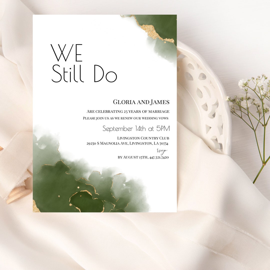 Emerald Green We Still Do Invitation Template, Vow Renewal Invitation ...