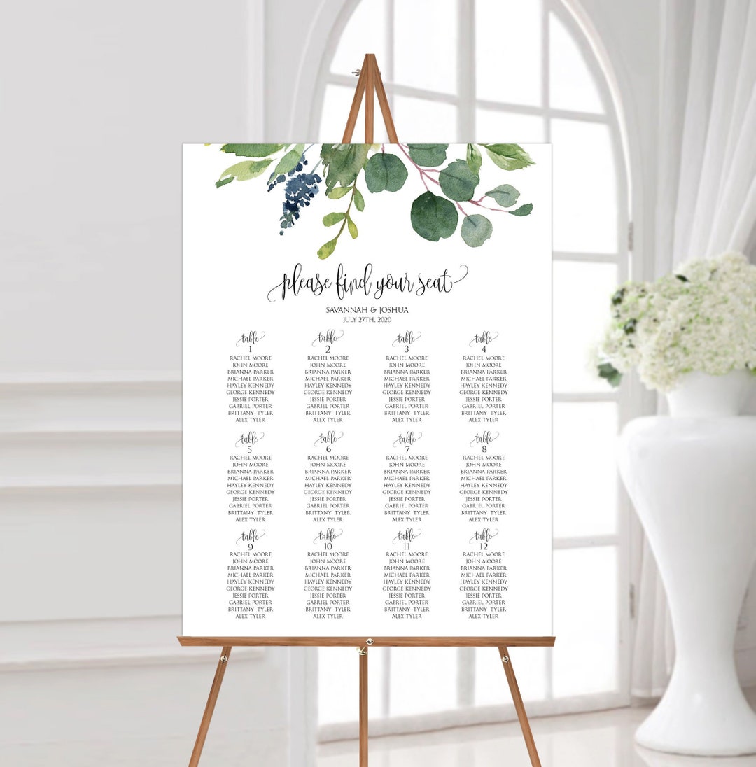 Eucalyptus Seating Chart Template, Greenery Wedding Seating Chart ...