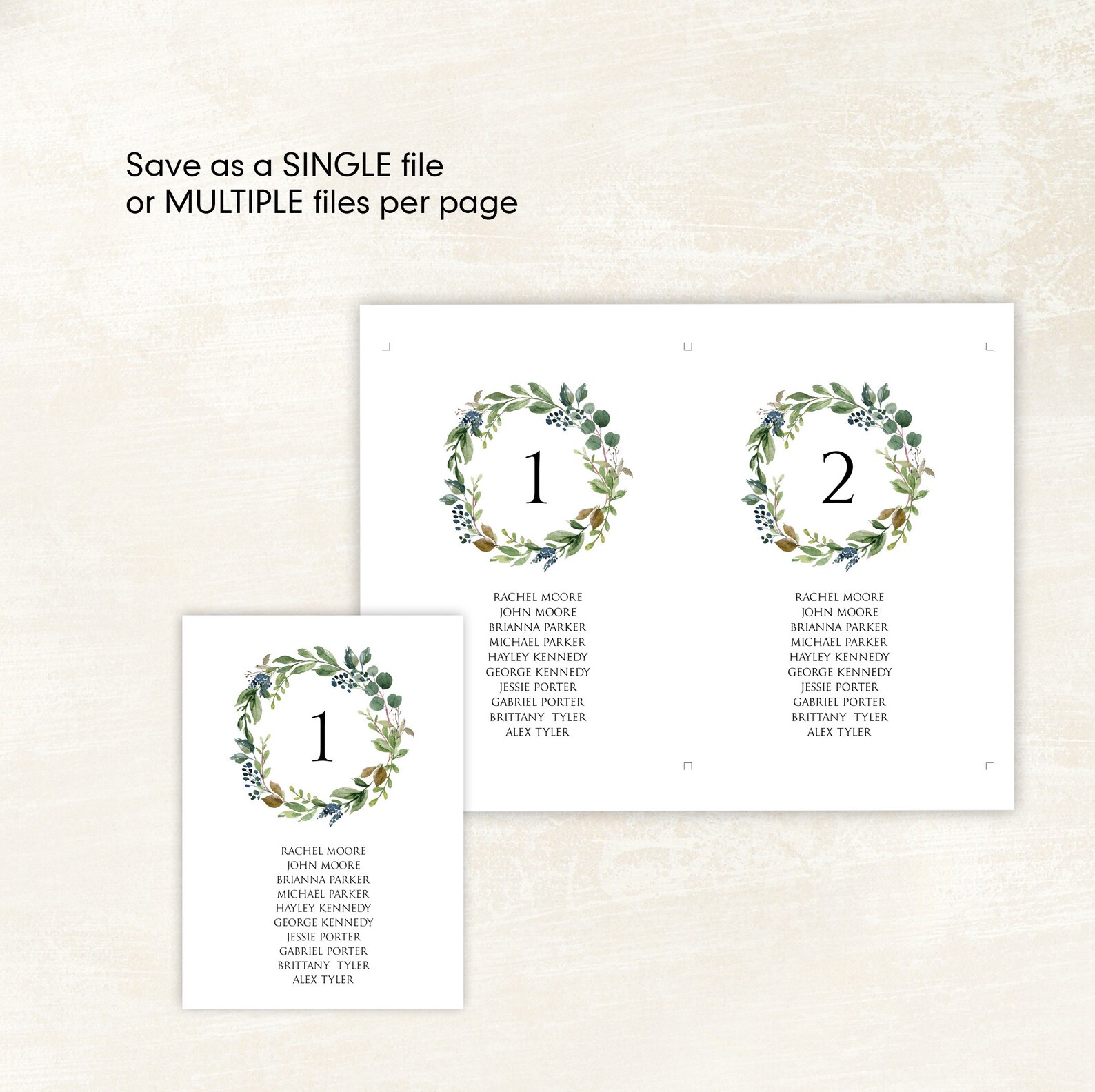 Editable Seating Chart Cards, Greenery Table Numbers Template, Greenery ...