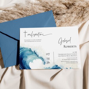 Navy Blue Confirmation Invitation Template Editable Boy Confirmation ...