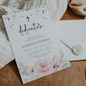 Blush Rose Dedication Invitation Template, Girl Dedication Invite, Pink ...