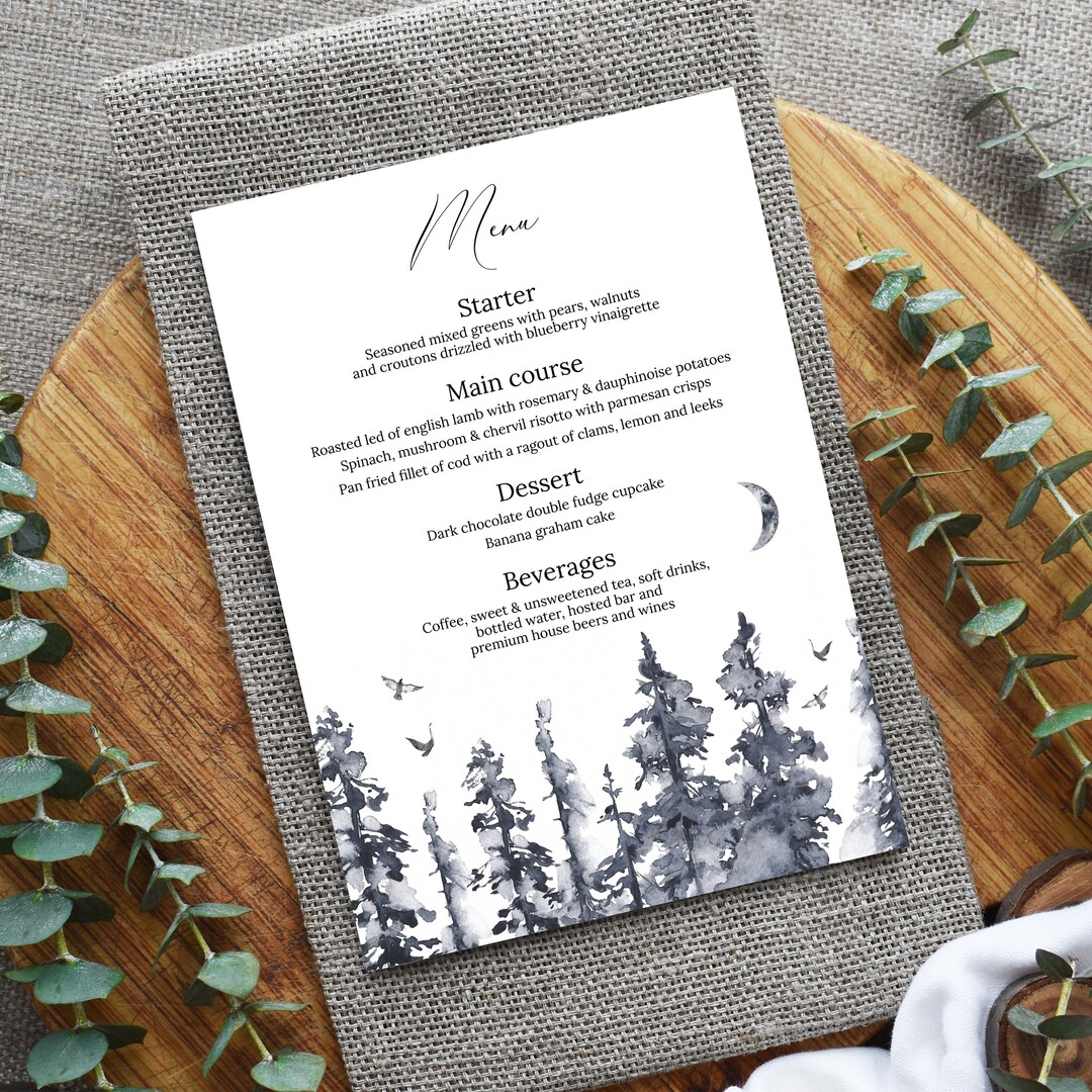Forest Menu Card Template Black and White Menu Cards Modern - Etsy