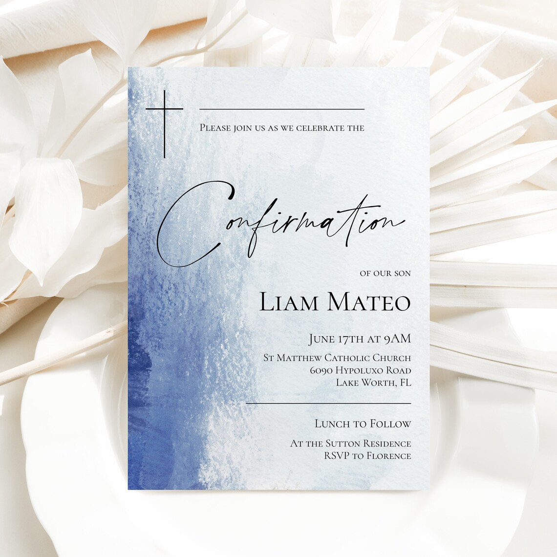 Navy Blue Confirmation Invitation Template Modern Boy Confirmation Boy ...
