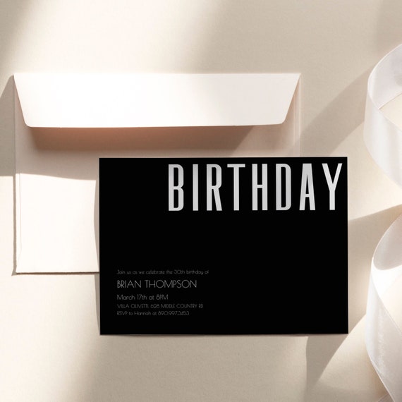 Black Male Birthday Invitation Black and White Invite 100% - Etsy