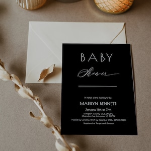 Black Baby Shower Invitation Template, Minimalist Baby Shower, 100% ...