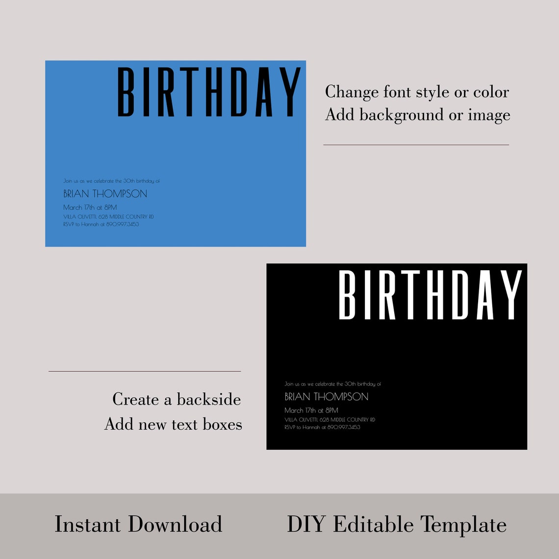 Black Male Birthday Invitation, Black and White Invite, 100% Editable ...
