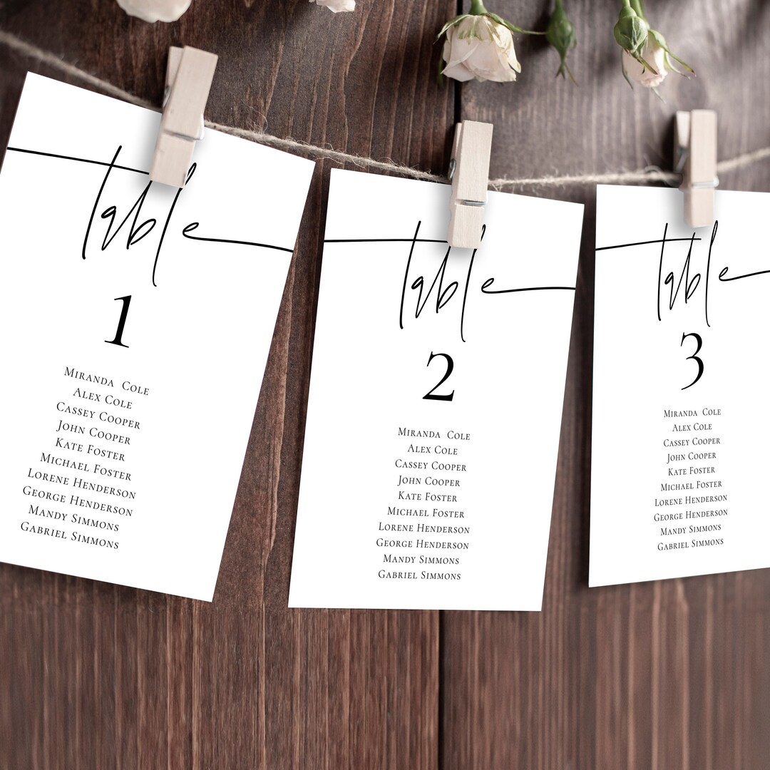 Hanging Seating Download Minimalist Seating Chart Cards Template ...