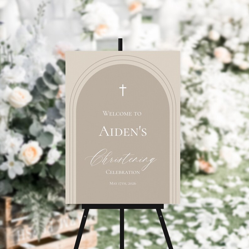 Beige Christening Welcome Sign Template Religious Welcome Sign With ...