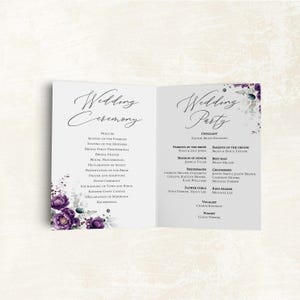 Purple Wedding Program Template Floral Folded Booklet Deep Purple ...