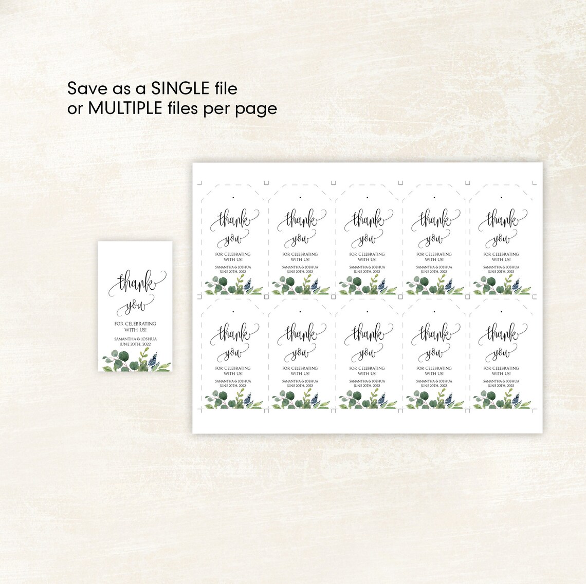 Greenery Thank You Tag, Favor Tag Printable, Wedding Thank You Tag ...