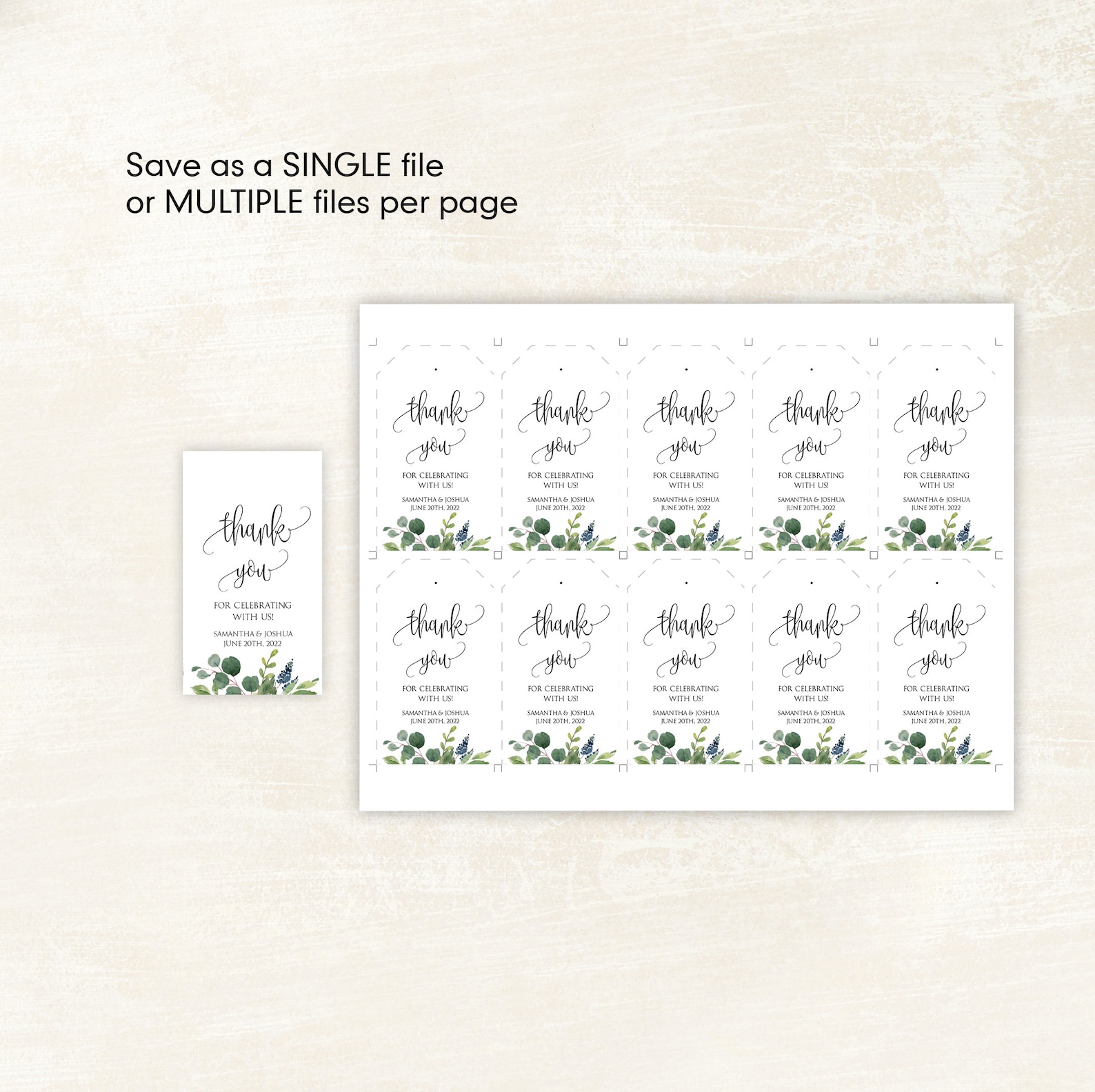 Greenery Thank You Tag Favor Tag Printable Wedding Thank You | Etsy