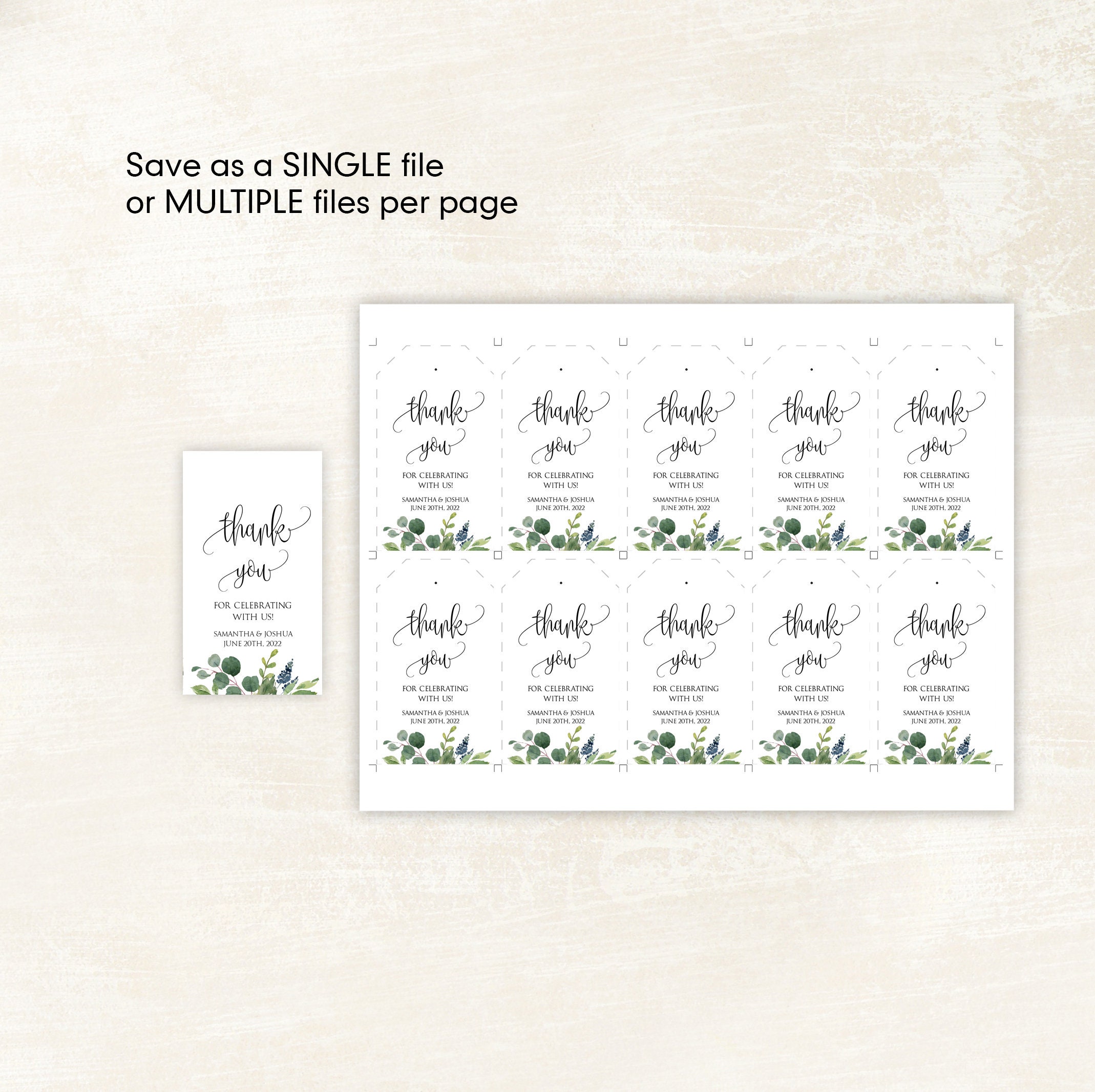 Greenery Thank You Tag Favor Tag Printable Wedding Thank You | Etsy