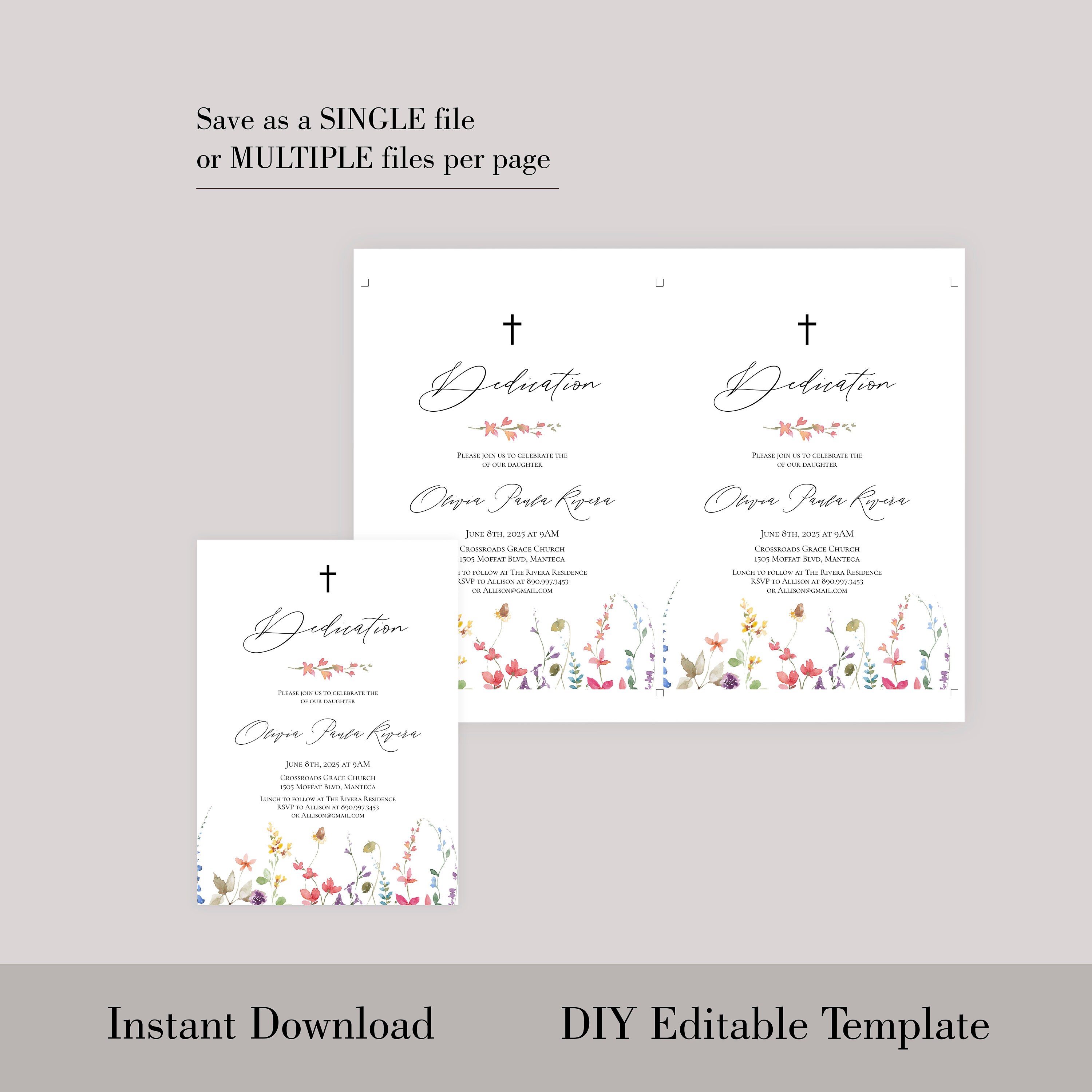 Dedication Invitation Template Download Girl Dedication Wildflower ...